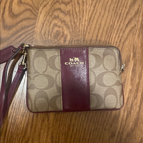 Coach | Bags | Coach Red And Tan Clutch With Signature Design | Poshmark